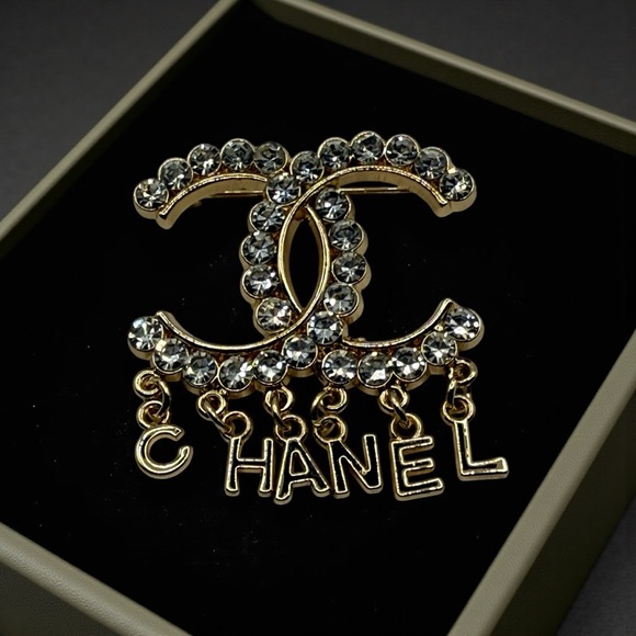 unknown | Jewelry | Interlocking C Logo Gold Sparkling Crystal Logo ...